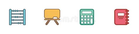 Set Abacus Chalkboard Calculator And Notebook Icon Vector Stock Illustration Illustration
