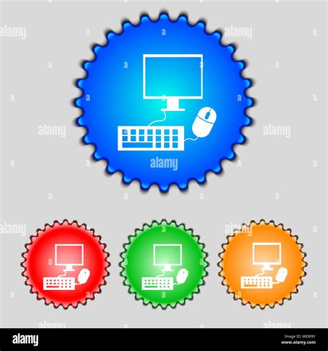 Computer Widescreen Monitor Keyboard Mouse Sign Icon Set Colourful Buttons Vector