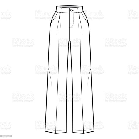 바지 테일러드 테크니컬 패션 일러스트와 연장 된 정상적인 허리 상승 전체 길이 경사 플랩 포켓 0명에 대한 스톡 벡터 아트 및 기타 이미지 Istock