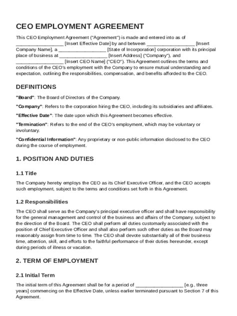 Ceo Contract Template Fill Out And Sign Online Dochub