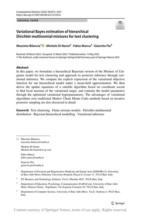 Variational Bayes Estimation Of Hierarchical Dirichlet Multinomial Mixtures For Text Clustering