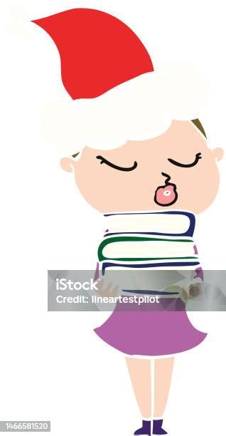 산타 모자를 쓴 평온한 여자의 손으로 그린 평면 컬러 그림 낙서 드로잉에 대한 스톡 벡터 아트 및 기타 이미지 낙서 드로잉 등장인물 만화 Istock