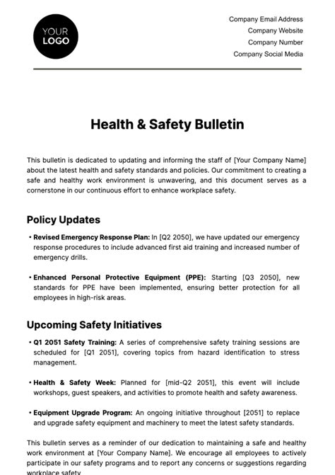 Free Health And Safety Bulletin Template To Edit Online