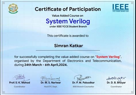 Completed System Verilog Course By Ycce Simran Katkar Posted On The