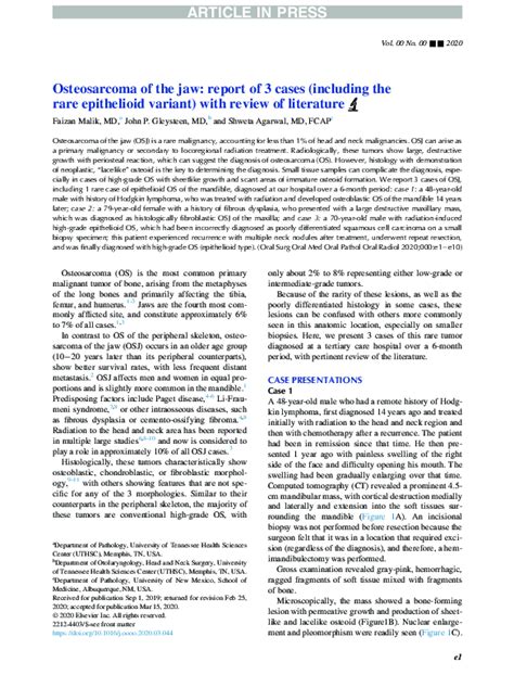 Pdf Osteosarcoma Of The Jaw Report Of 3 Cases Including The Rare Epithelioid Variant With