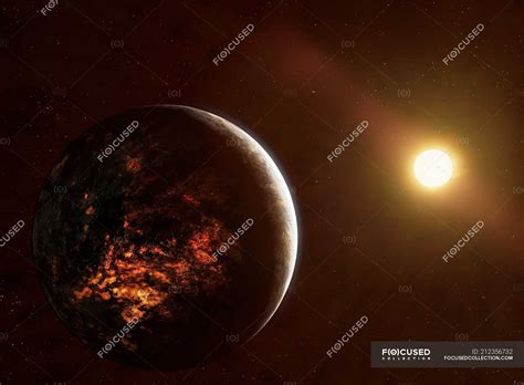 Illustration Of Exoplanet 55 Cancri E Orbiting 55 Cancri A Star — Super Earth Exploration