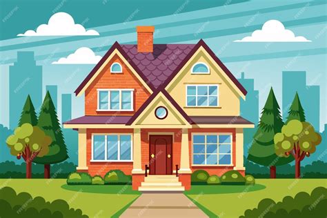 Premium Vector A Cartoon Of A House With A House On The Front
