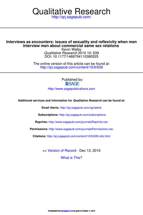 PDF Interviews As Encounters Issues Of Sexuality And Reflexivity When Men Interview Men About