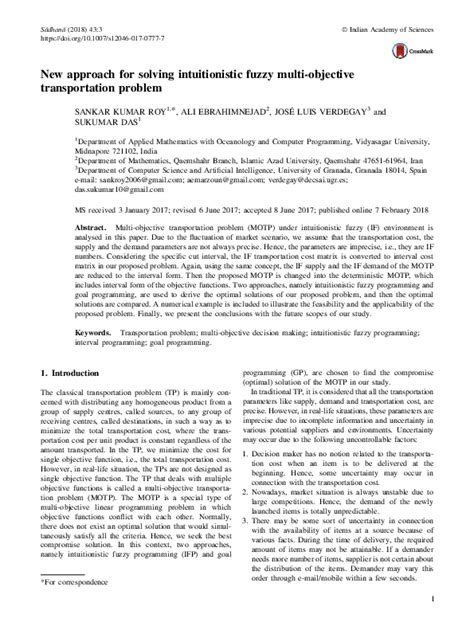 Pdf New Approach For Solving Intuitionistic Fuzzy Multi Objective Transportation Problem