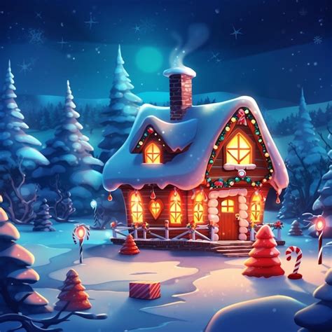 Premium Ai Image Animated Christmas Scene With A House And Trees In