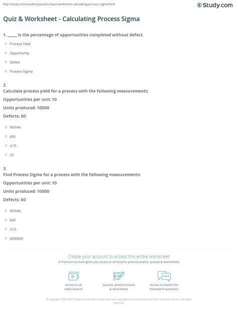 Quiz Worksheet Calculating Process Sigma Study Com