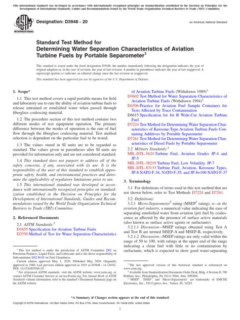 Astm D3948 Standard Test Method For Determining Water Separation