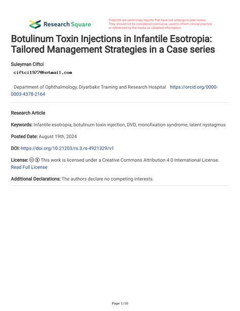 Pdf Botulinum Toxin Injections In Infantile Esotropia Tailored Management Strategies In A