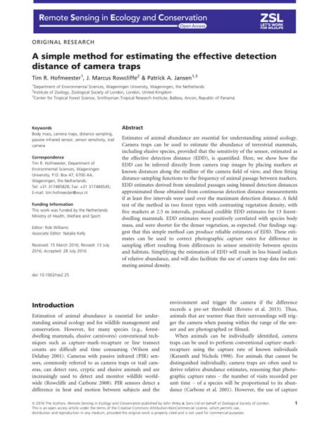 Pdf A Simple Method For Estimating The Effective Detection Distance Of Camera Traps