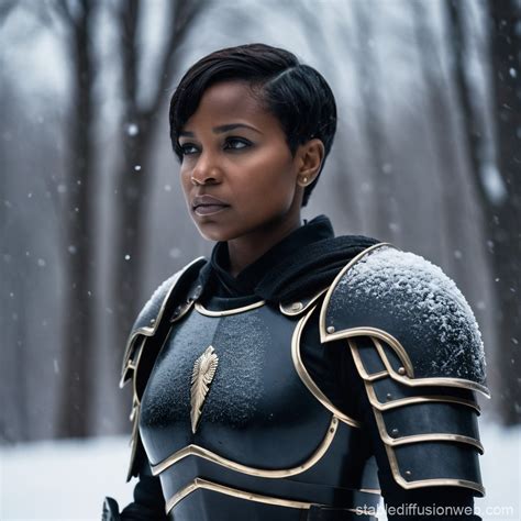Dark Skinned Female Warrior In Snowy Landscape Stable Diffusion Online