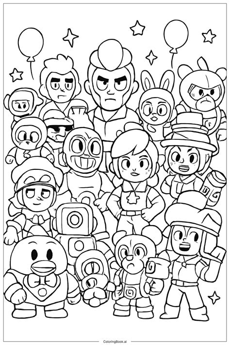 브롤스타즈 모든 캐릭터 단체 사진 색칠하기 페이지 무료 Pdfandpng 인쇄 가능