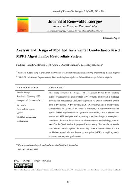 Pdf Analysis And Design Of Modified Incremental Conductance Based