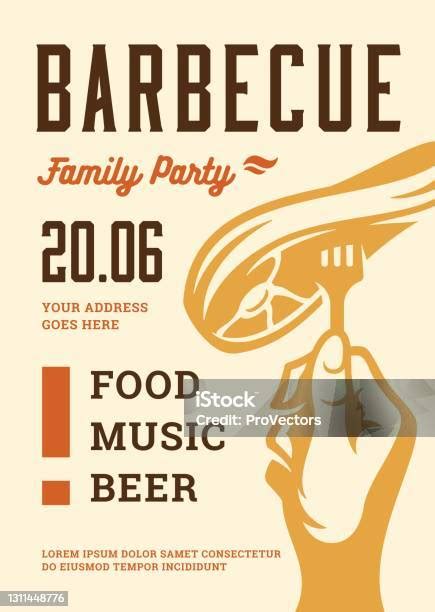 바베큐 파티 초대 벡터 전단지 또는 포스터 디자인 템플릿 스테이크에 대한 스톡 벡터 아트 및 기타 이미지 스테이크 전단지 굽기 Istock