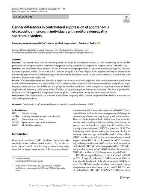 Gender Differences In Contralateral Suppression Of Spontaneous Otoacoustic Emissions In