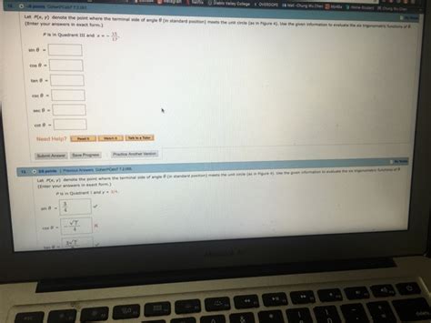 Solved Let P X Y Denote The Point Where The Terminal Side Chegg
