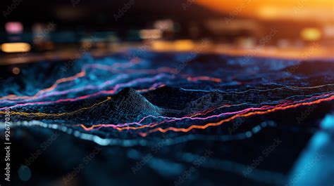 A Digital 3d Terrain Map With Layered Gis Geodata Emphasizing Elevation And Topographic Details