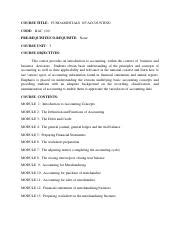 MODULE FUNDAMENTALS OF ACCOUNTING Pdf COURSE TITLE FUNDAMENTALS OF ACCOUNTING CODE BAC