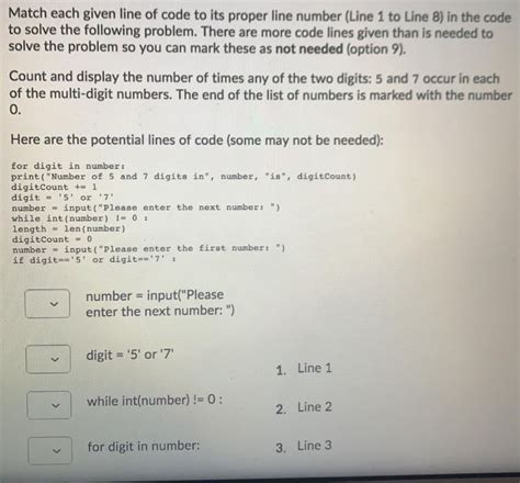 Solved Match Each Given Line Of Code To Its Proper Line Chegg