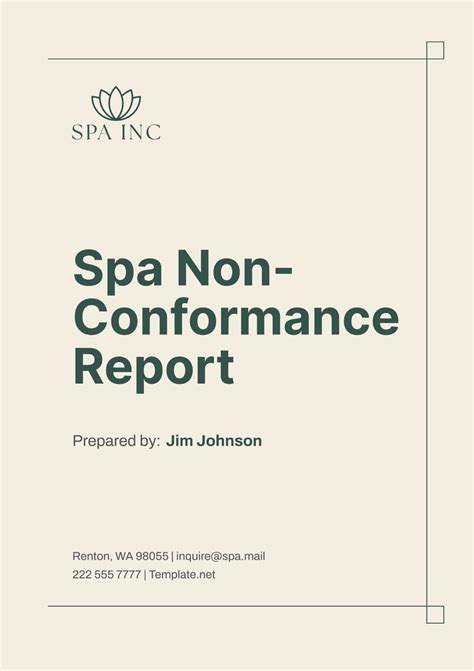 Free Spa Non Conformance Report Template To Edit Online