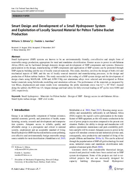 Pdf Smart Design And Development Of A Small Hydropower System And Exploitation Of Locally