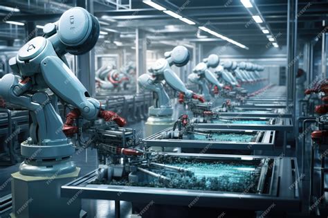 Premium Photo Robot Assembly Line In A Futuristic Factory The