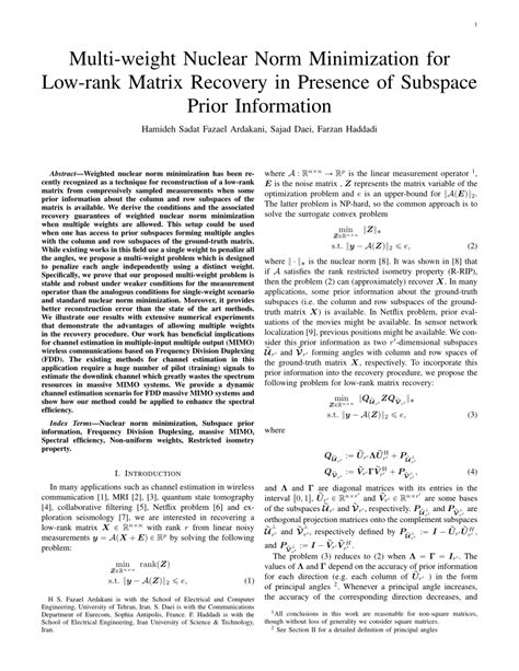 PDF Multi Weight Nuclear Norm Minimization For Low Rank Matrix Recovery In Presence Of