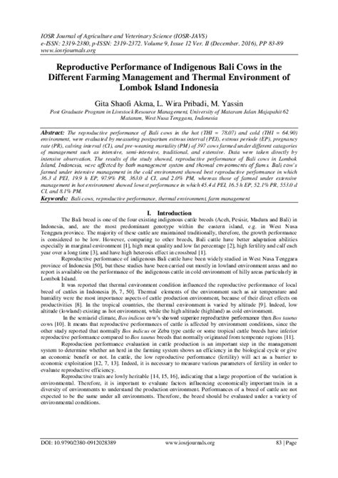 Pdf Reproductive Performance Of Indigenous Bali Cows In The Different Farming Management And