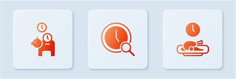 시계 돼지 저금통 동전과 음식 시간으로 돋보기를 설정합니다 흰색 정사각형 버튼 벡터 벽 시계에 대한 스톡 벡터 아트 및 기타 이미지 벽 시계 시간 주황색 Istock