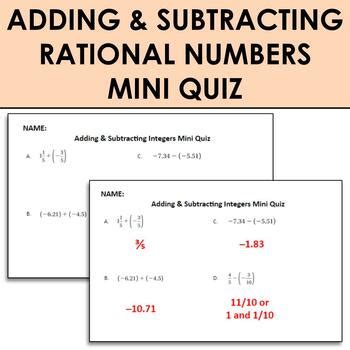 Adding And Subtracting Rational Numbers Mini Quiz By Mollie S Room