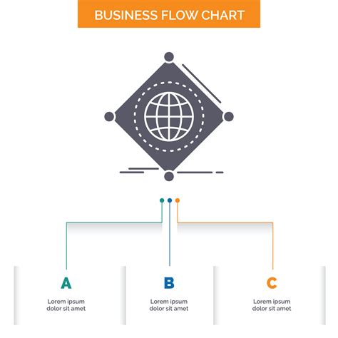 Iot Internet Things Of Global Business Flow Chart Design With 3 Steps Glyph Icon For