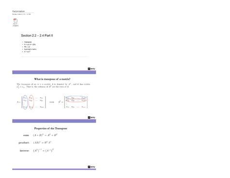 Recap Factorization Linear Algebra Notes Factorization Thursday