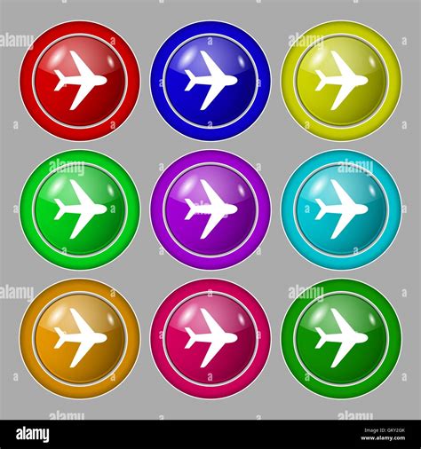 Plane Icon Sign Symbol On Nine Round Colourful Buttons Vector Stock Vector Image And Art Alamy