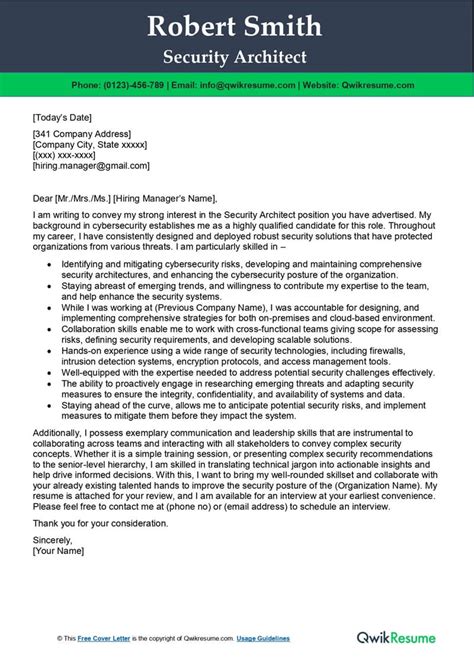 Security Architect Cover Letter Examples Qwikresume