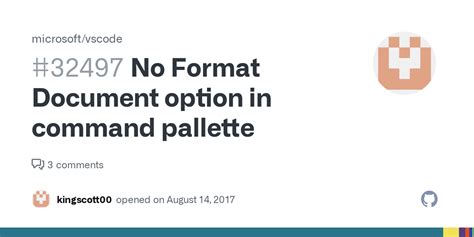 No Format Document Option In Command Pallette Issue Microsoft Vscode Github