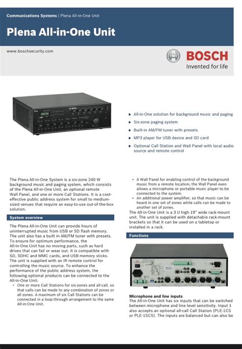 Bosch Pln 6aio240 All In One Background Music And Paging System Consisting Of 240w Amplifier