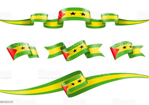 상토메와 프린시페 플래그 리본 세트 벡터 스톡 일러스트레이션 기에 대한 스톡 벡터 아트 및 기타 이미지 기 3차원 형태 개체 그룹 Istock