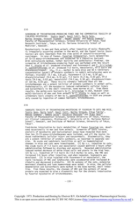 Pdf Subacute Toxicity Of Trichothecene Mycotoxins Of Fusarium To Cats And Mice