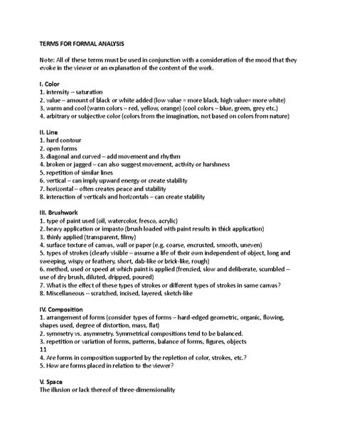 Terms For Formal Analysis Terms For Formal Analysis Note All Of