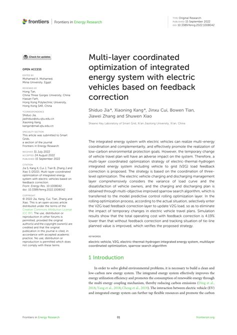 Pdf Multi Layer Coordinated Optimization Of Integrated Energy System With Electric Vehicles