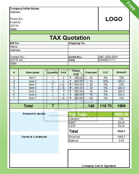 Quotation Format For Gst Download Simple Price Quote Template For