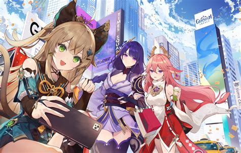 Wallpaper Genshin Impact Raiden Shogun Yae Miko For Mobile And