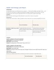 Matter And Energy Lab Docx Matter And Energy Lab Report Introduction For This Lab