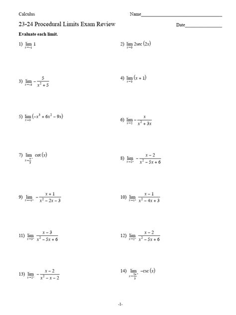 23 24 Procedural Limits Exam Review Pdf