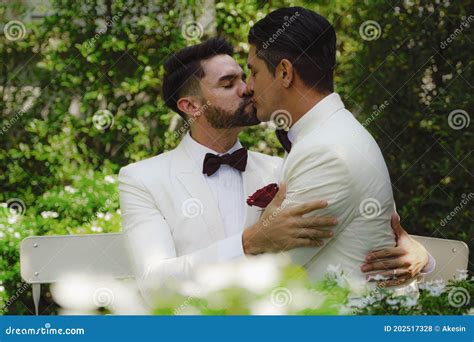 Lgbtq Gay Marriage Couple Having Romantic Moment Together After Wedding