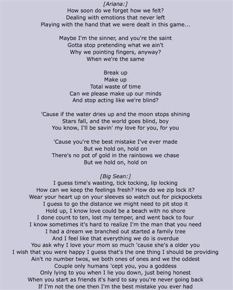 Ariana Grande Ft Big Sean Best Mistake How Soon Do We Forget How We